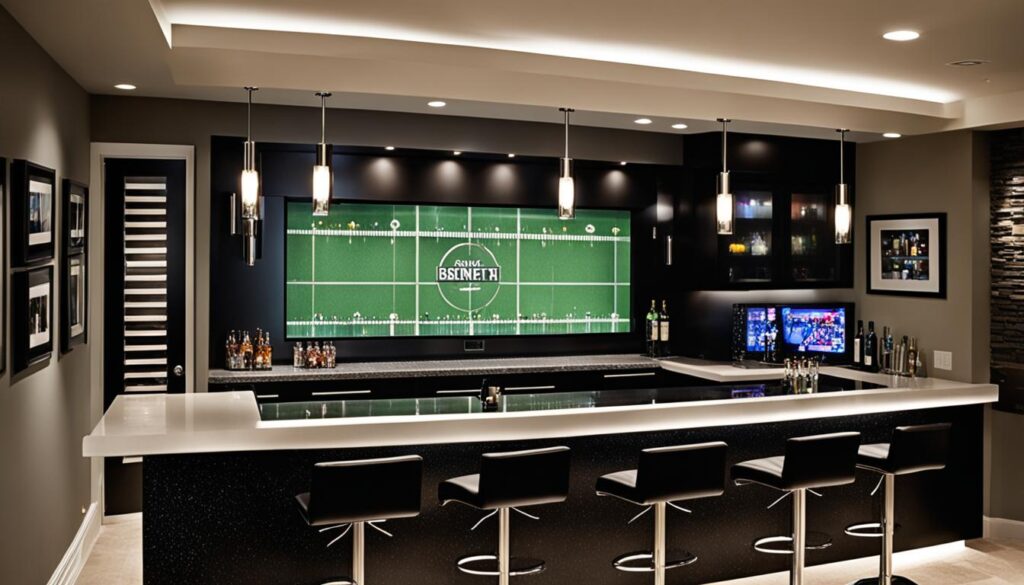 Chic Basement Bar Ideas with TV for Entertainment