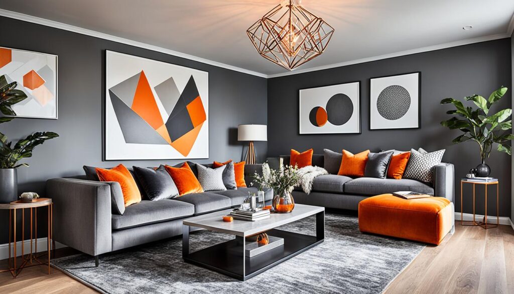 Warm Grey & Orange Living Room Inspirations