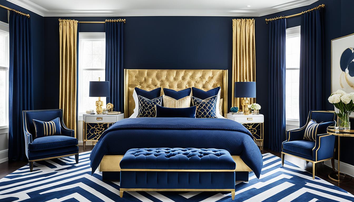 Elegant Navy Blue and Gold Bedroom Inspirations