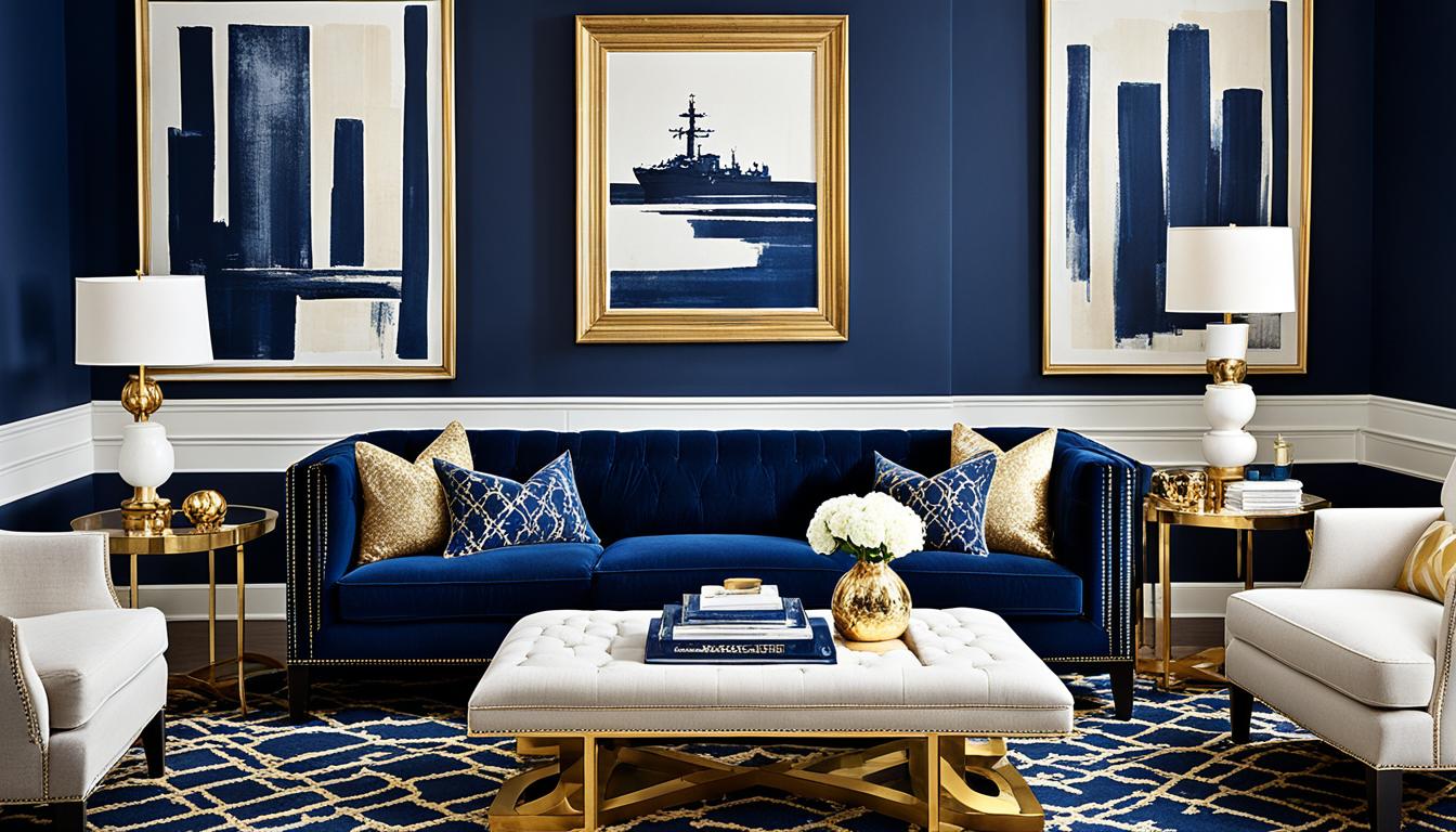 Elegant Navy Blue and Gold Living Room Tips